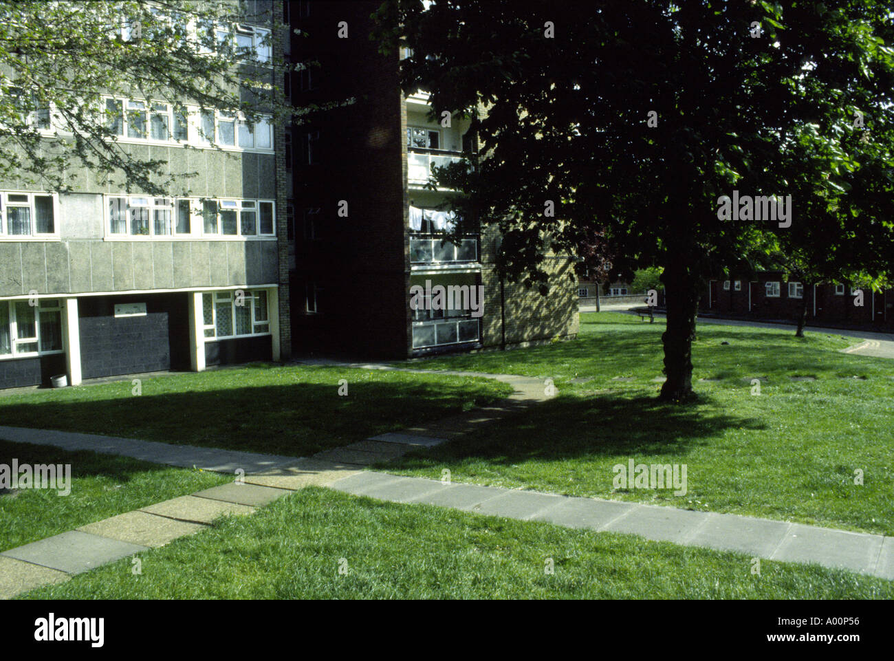 Council block with gardens Stock Photo - Alamy