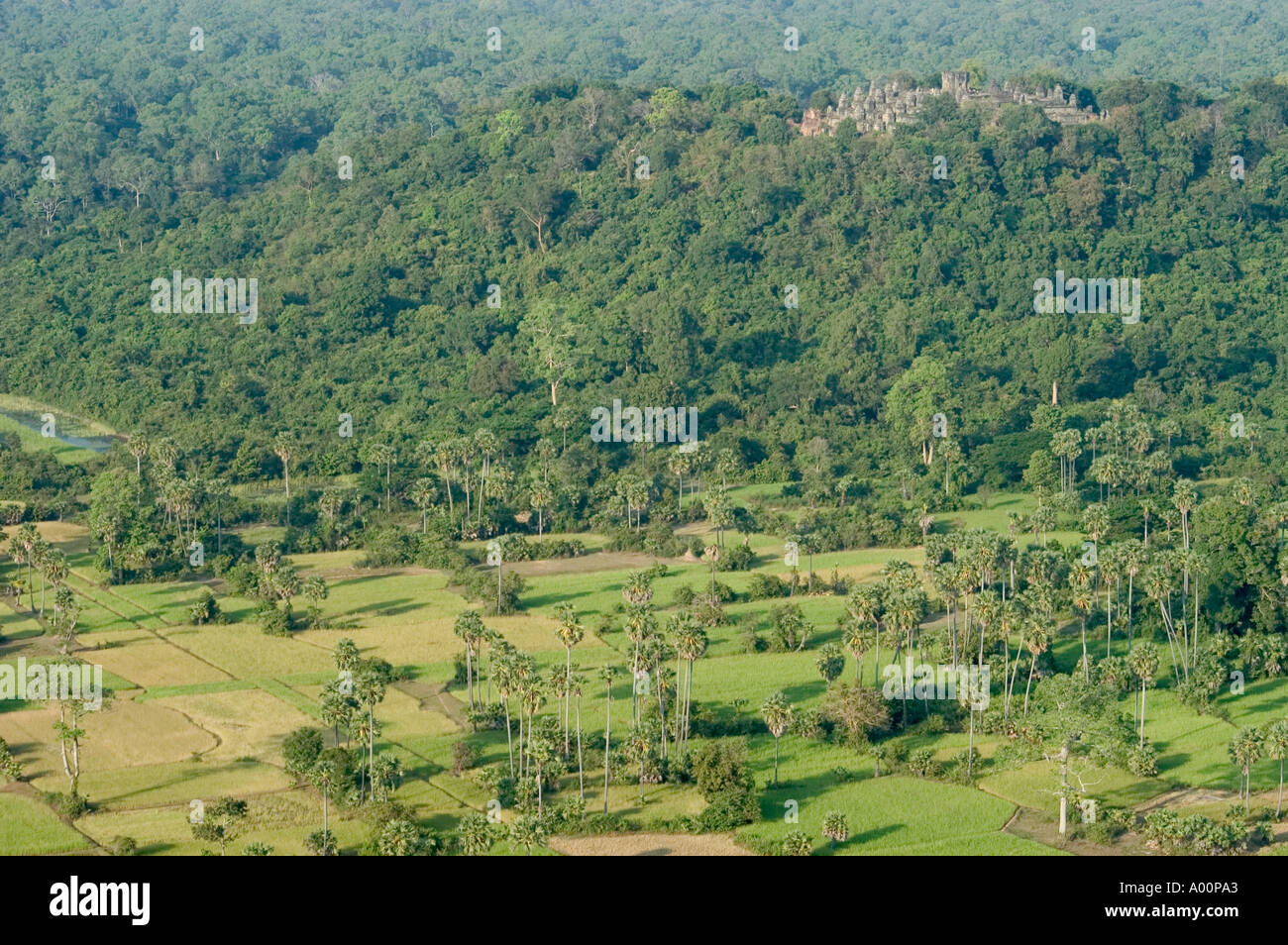 Phnom Bakeng Hill and temple Aerial View of Ankor Wat area from fixed ...