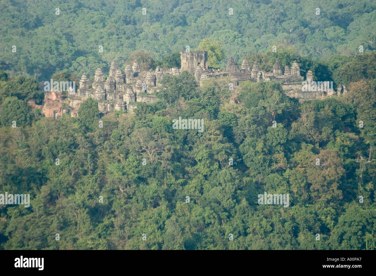 Phnom Bakeng Hill and temple Aerial View of Ankor Wat area from fixed ...