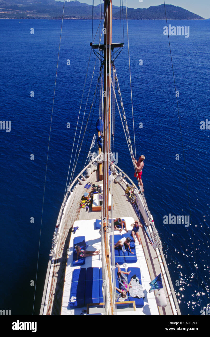 Sunbathing on the deck of the GULET IPEK A TURQUOISE COAST TURKEY Stock ...