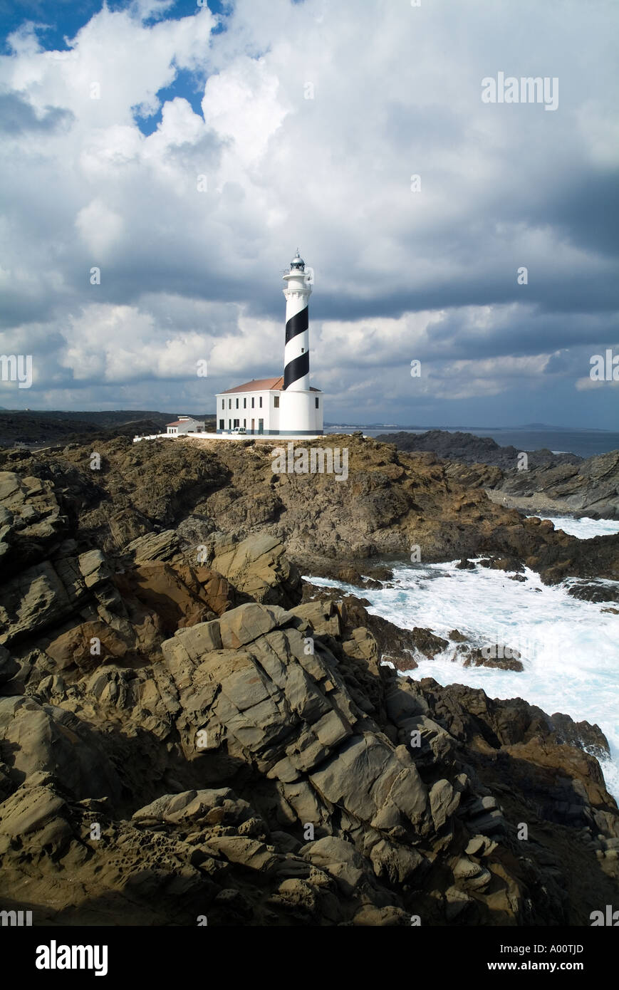 dh Lighthouses CAP DE FAVARITX MENORCA Black white striped lighthouse ...