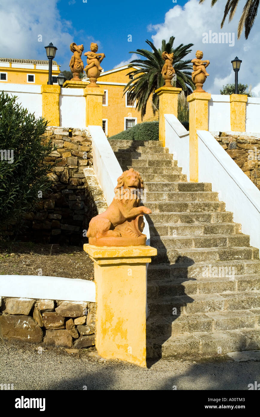 dh BINISUES MENORCA Rural Manor house steps enrance lion statue Stock ...