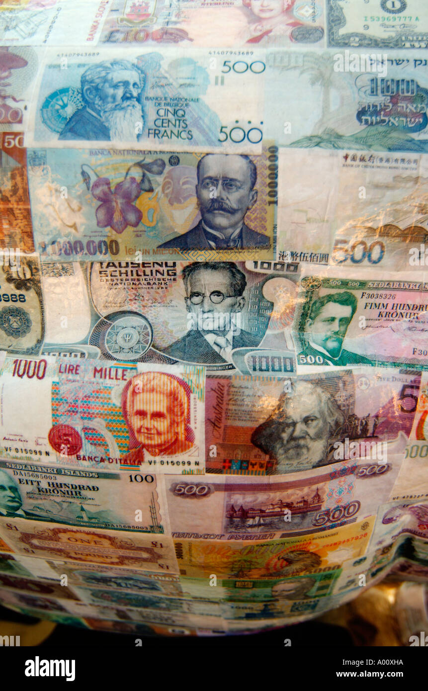 A collection of paper notes from different countries and currencies ...