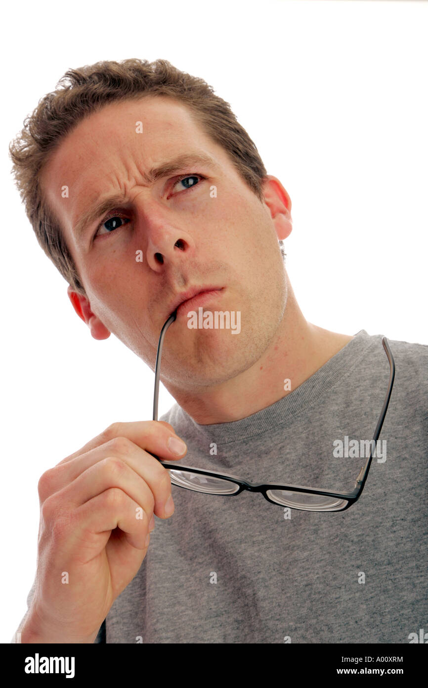 Male portrait bust pose playing with black framed specticles Stock ...