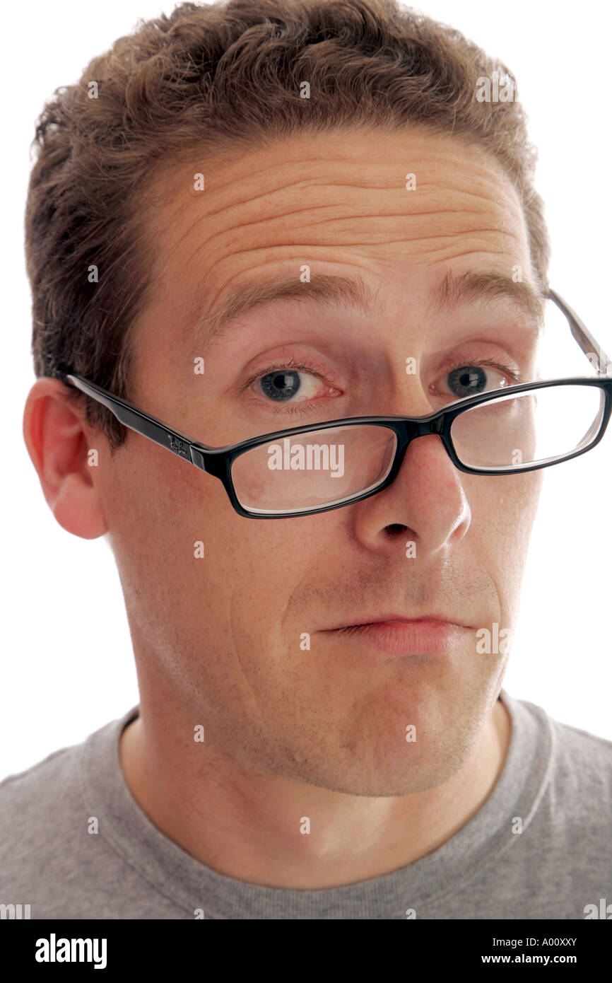 Male portrait bust pose playing with black framed specticles Stock ...