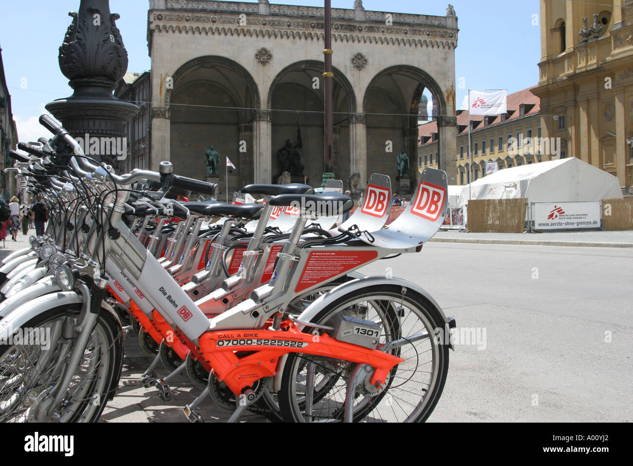 Bicycles to rent in centre of Munich from German Railways Stock Photo ...