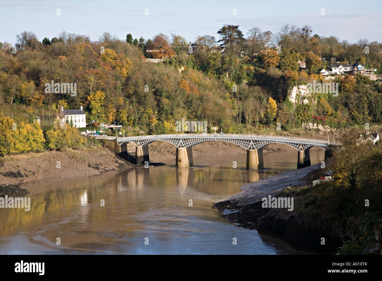 Old road bridge over the tidal section of the river Wye at Chepstow ...