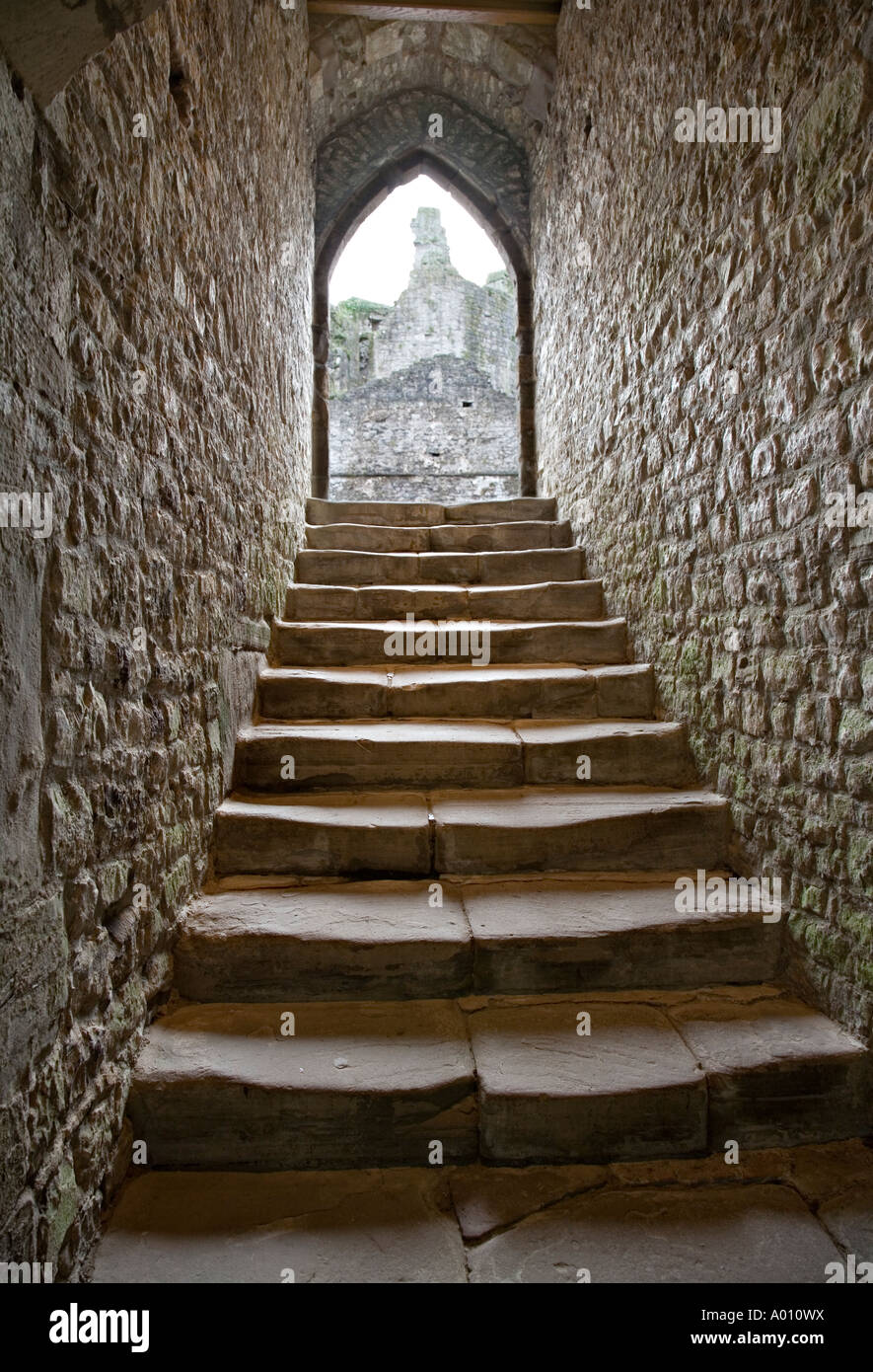 Worn stone steps Chepstow castle Wales UK Stock Photo - Alamy