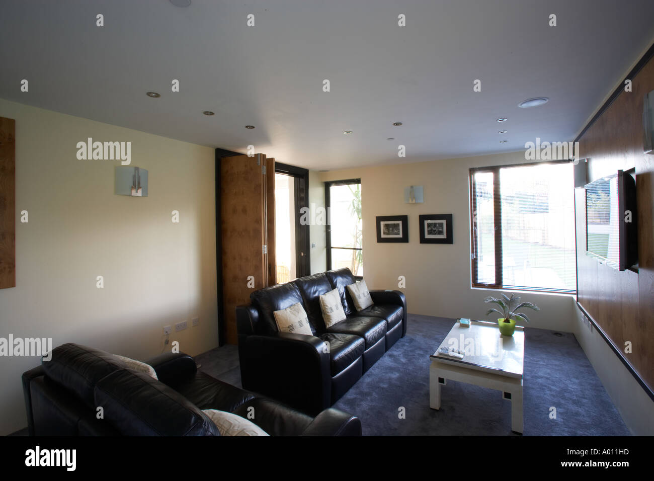 luxury lounge of modern house with large plasma screen television on ...