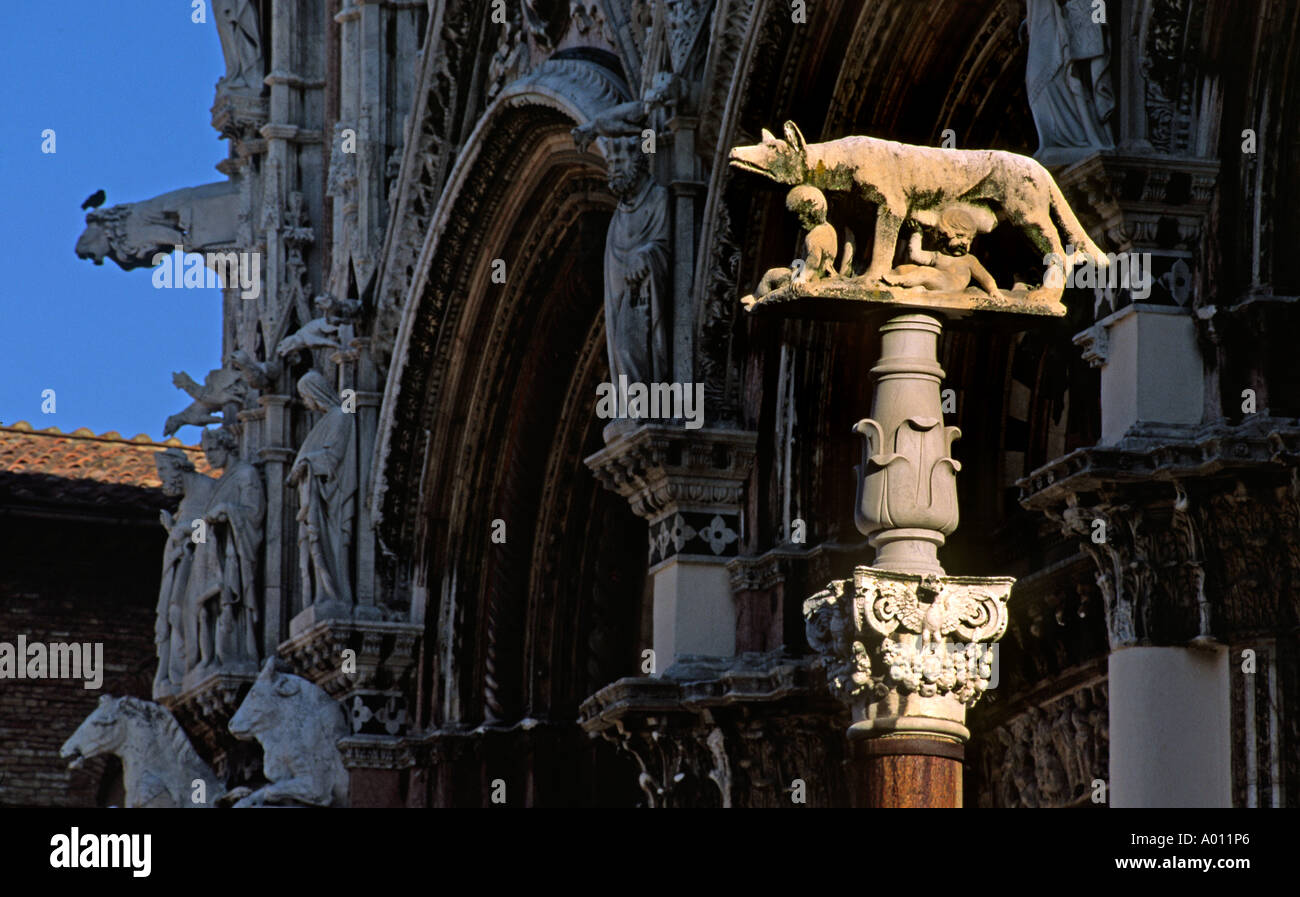 Stone carving on ROMULUS REMUS with wolf mother stand on a pillar in ...