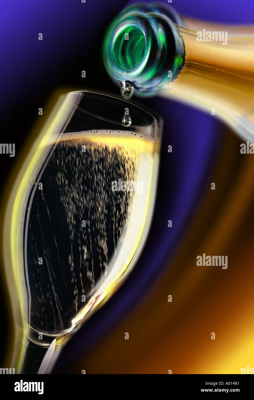 Glass of champagne with bottle neck Stock Photo - Alamy
