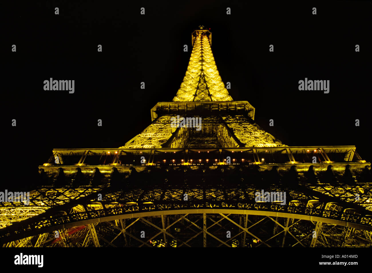 Dramatic upward angle of the EIFFEL TOWER at night PARIS FRANCE Stock ...