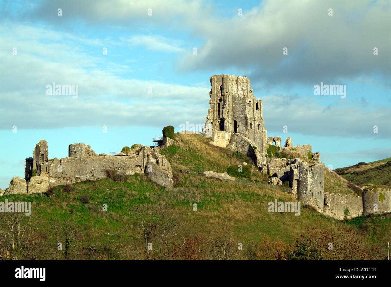 Corfe Castle in the Purbeck Hills Dorset southern England UK Stock ...