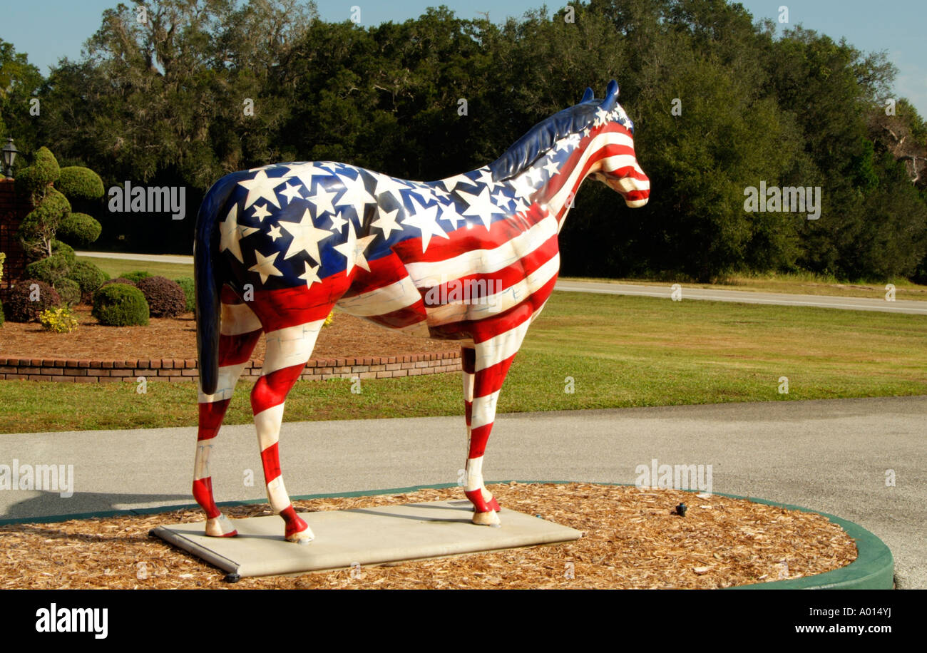 Racehorse portrait in red white and blue. Stars and stripes. USA Stock ...