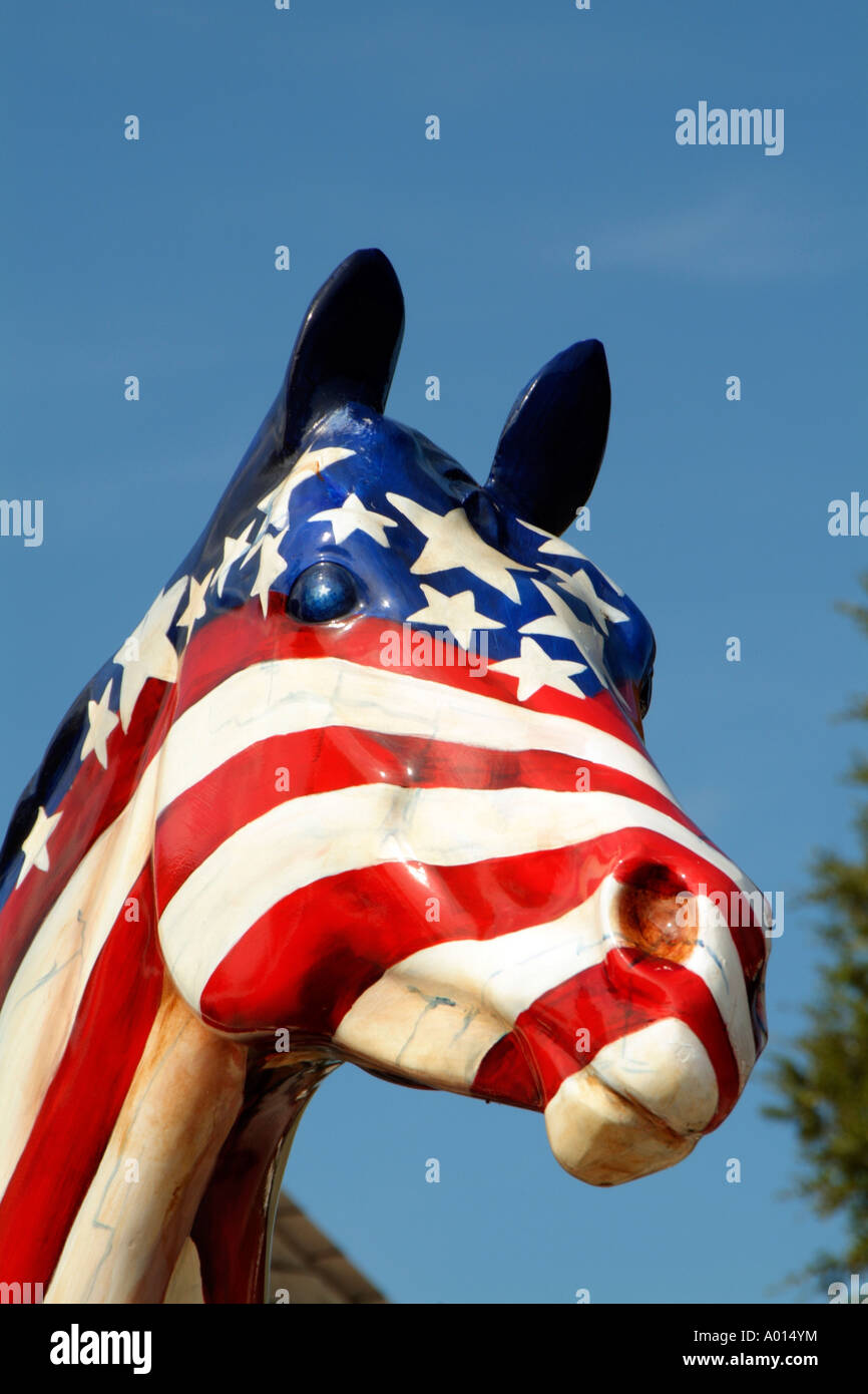 Racehorse portrait in red white and blue. Stars and stripes. USA Stock ...