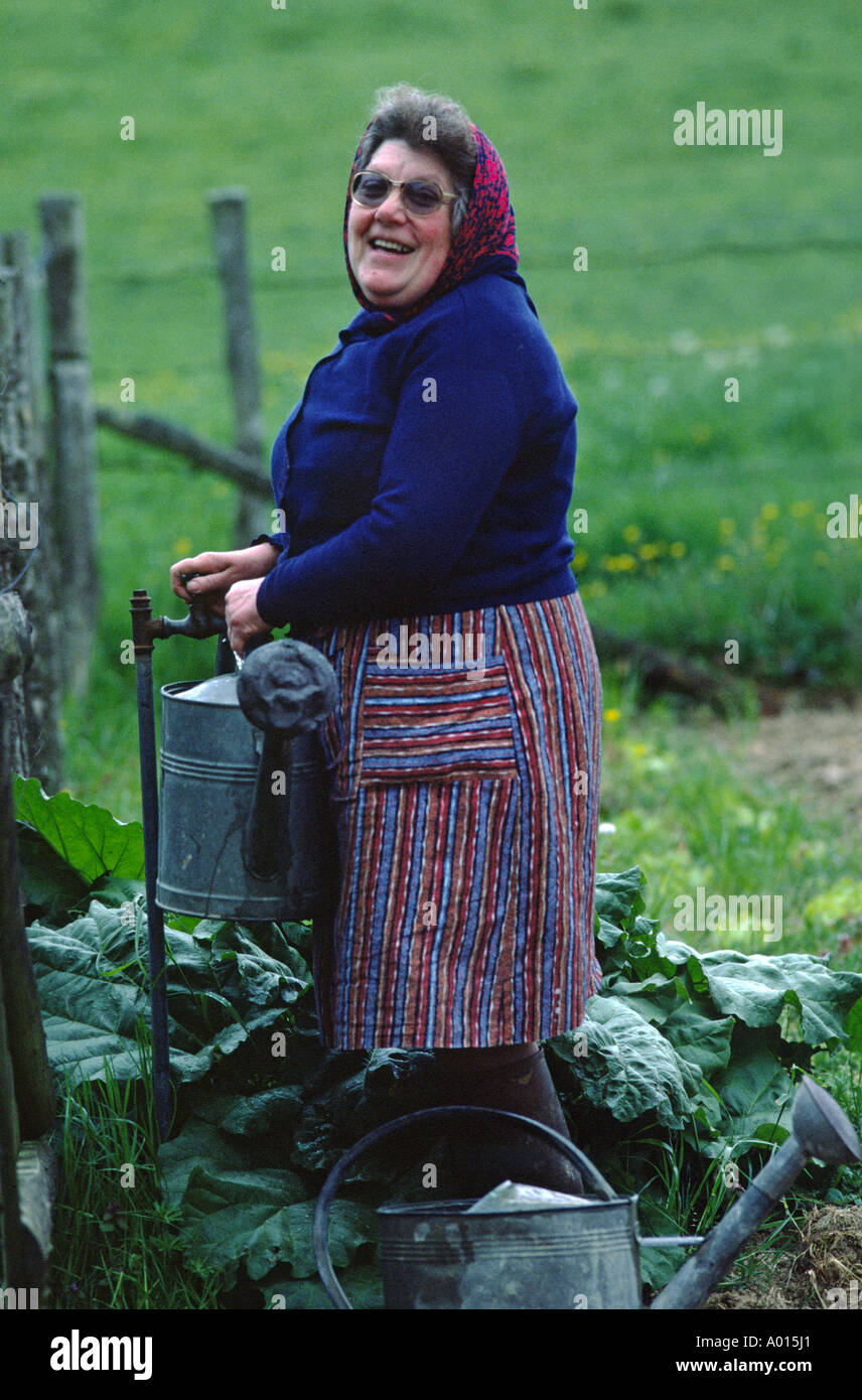 FRENCH COUNTRY WOMAN near ALLEVARD filling WATERING CANS LOIRE VALLEY ...
