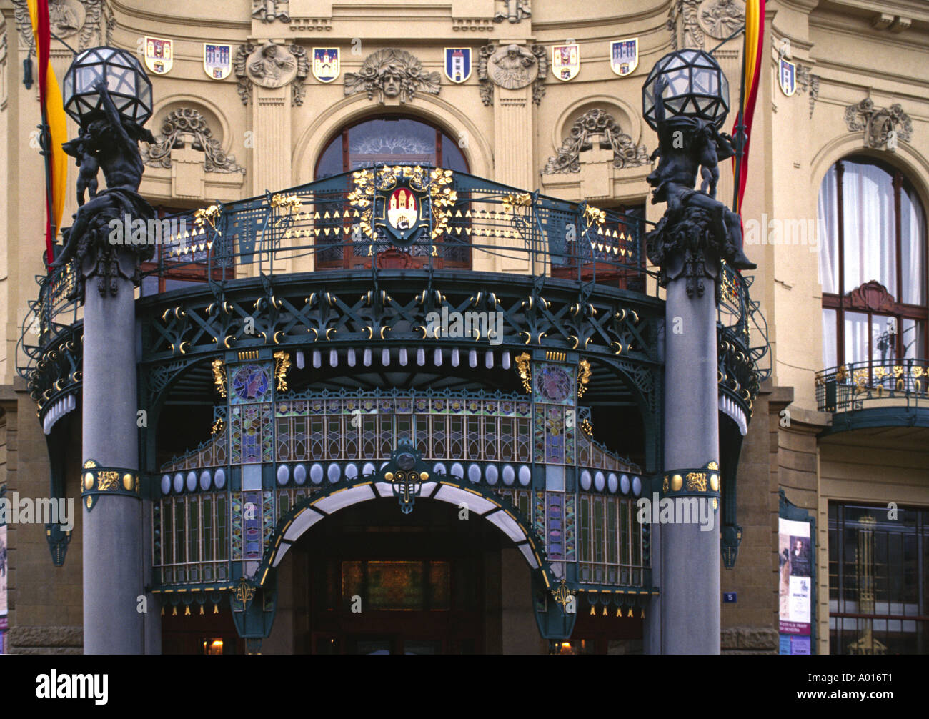 Front of the MUNICIPAL OPERA HOUSE in PRAGUE CZECH REPUBLIC Stock Photo ...