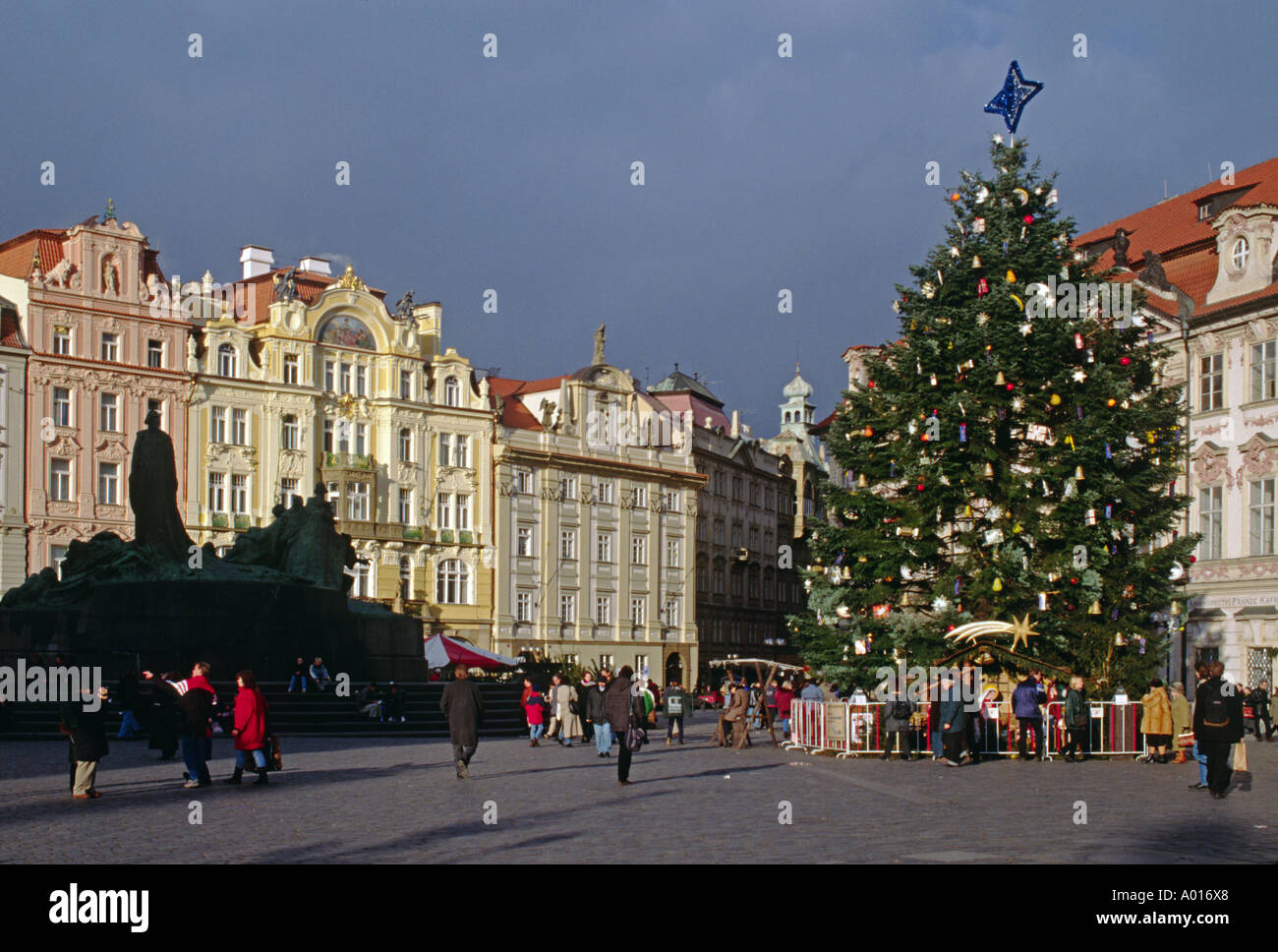 Giant CHRISTMAS TREE in OLD TOWN SQUARE PRAGUE CZECH REPUBLIC Stock ...