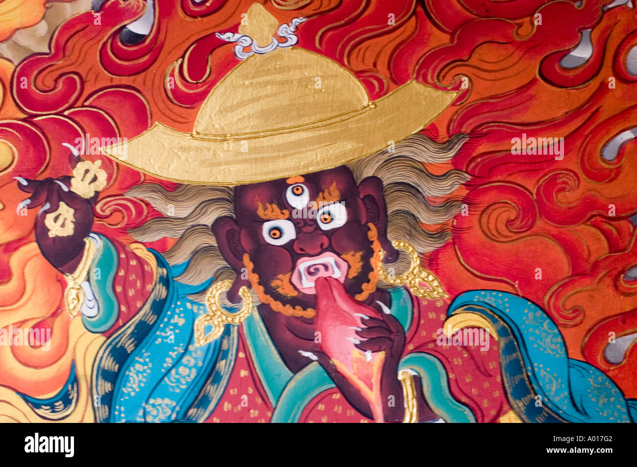 Dark buddhist protector with dorjee and blood with fire mural painting ...