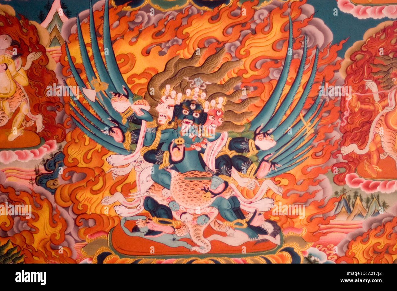 Wrathful form of yidam Vajrakilaya or Dorje Phurba with consort yab yum ...
