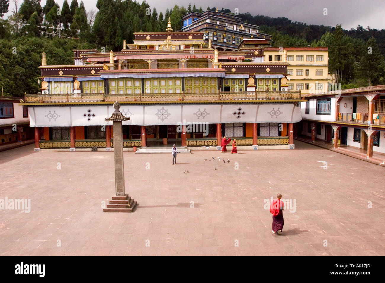 Rumtek Monastery courtyard with walking monk Gangtok Sikkim India Stock ...