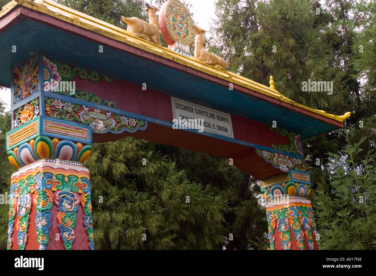 Colour ornamented entrance to Namchi Nyingma monastery Sikkim India ...