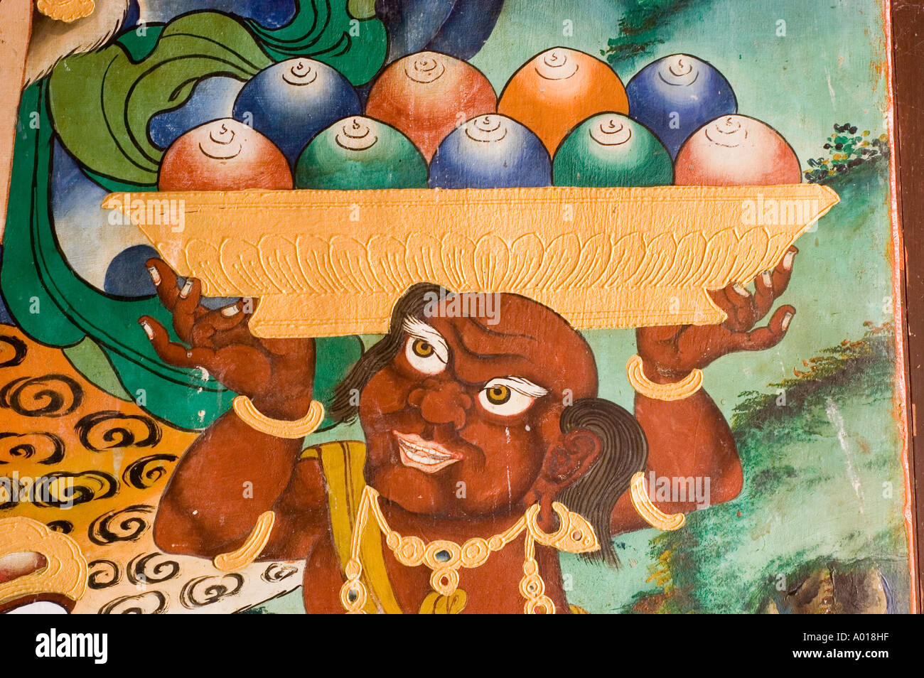 Dwarf holding a vase with jewels mural painting Rumtek monastery ...
