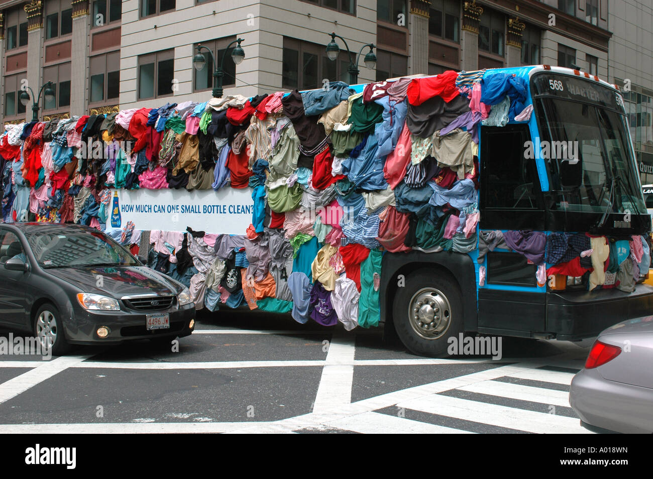 NYC Using bus as advertisement in New York City by putting clothes on ...