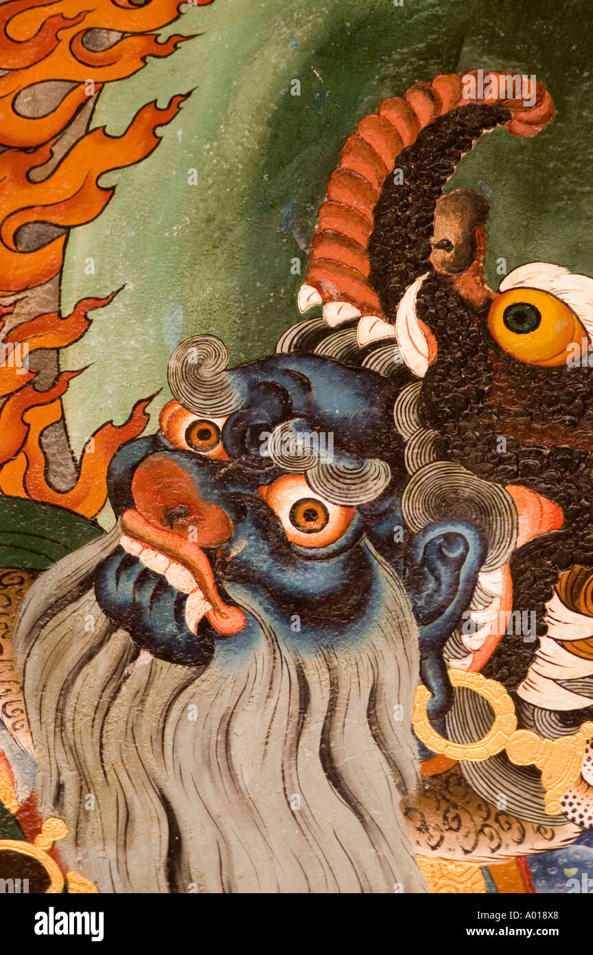 Virudhaka blue green guardian of the south mural painting Rumtek ...