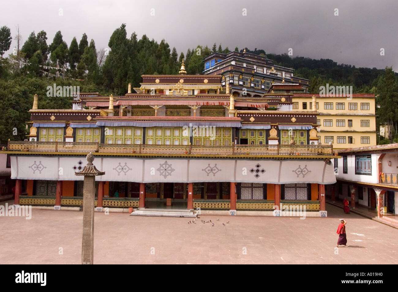 Rumtek Monastery courtyard with walking monk Gangtok Sikkim India Stock ...