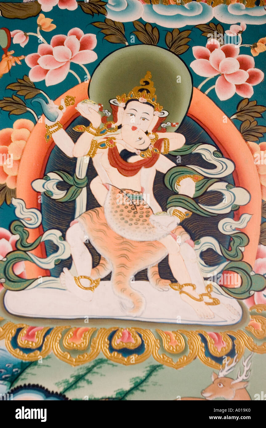 White buddhist deity with consort yab yum mural painting Namchi Nyingma ...