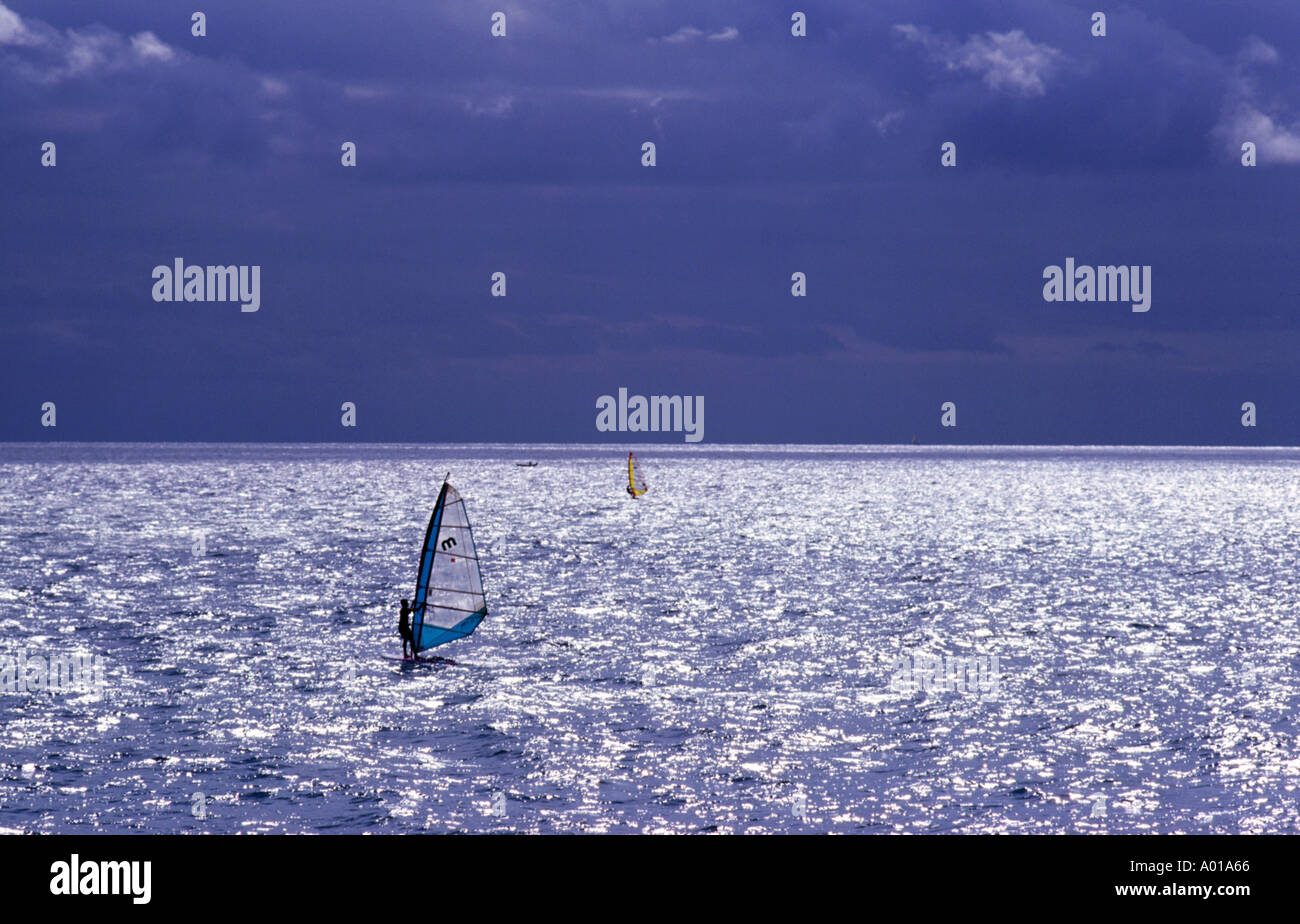 Wind surfing on the Atlantic off Funchal on the southern coast of ...