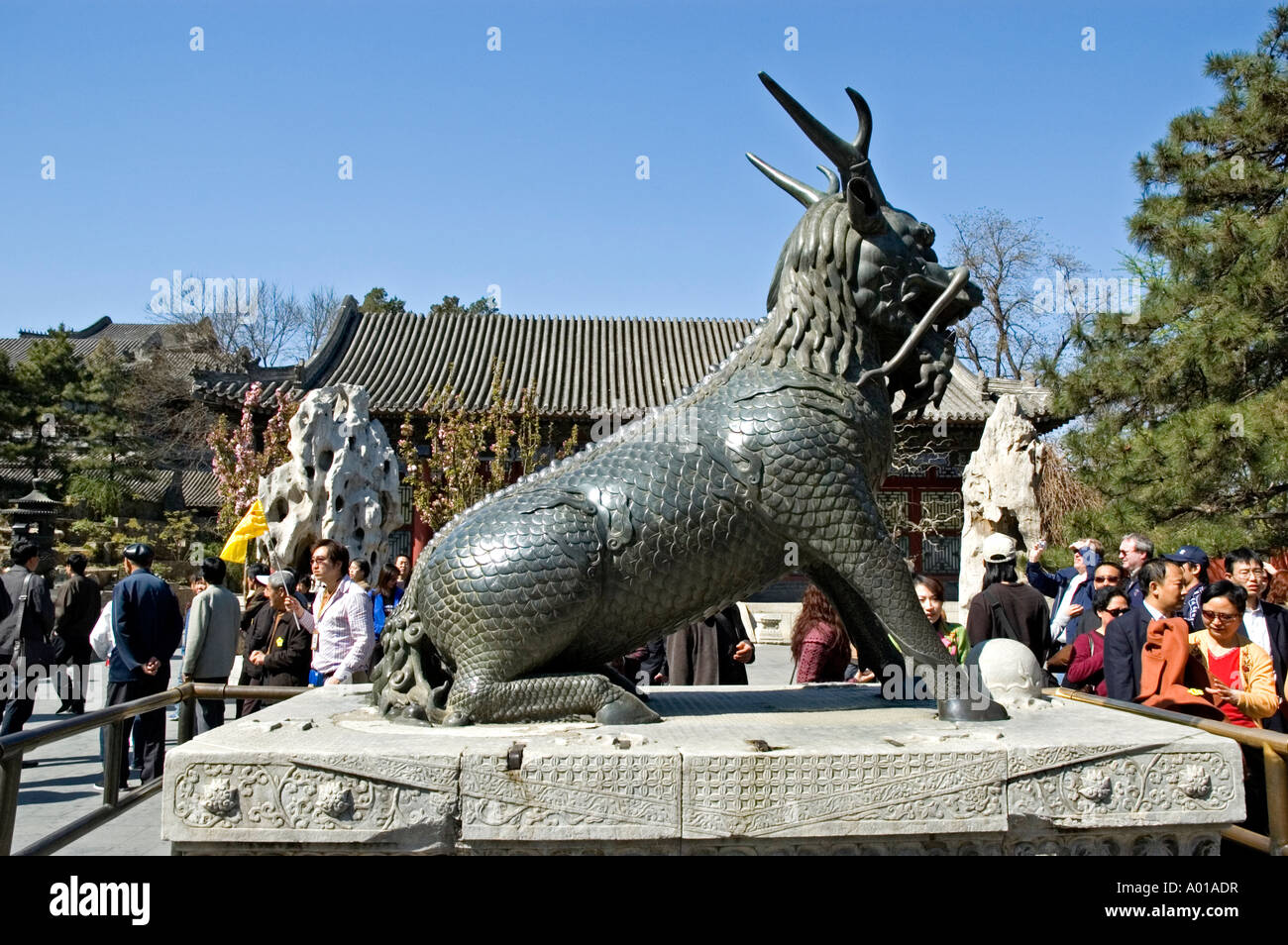 Bronze statue of mythical beast, Summer Palace, Beijing Stock Photo - Alamy