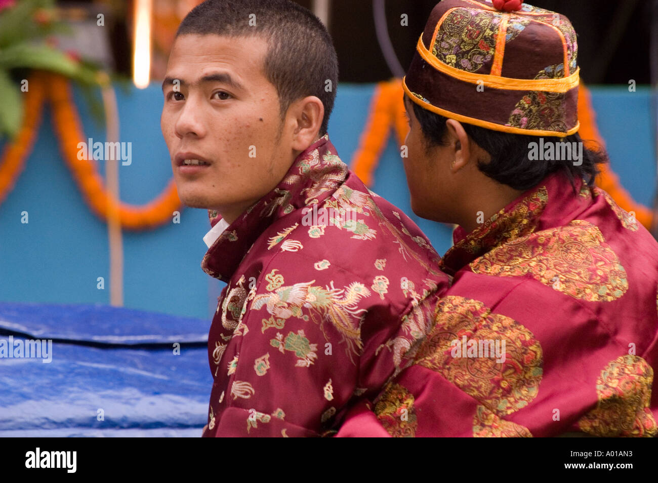 Portrait of traditional tribal dress Nepali men during Namchi Festival ...