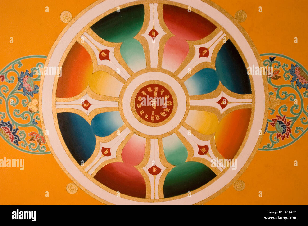 Wheel of Dharma mural painting Rumtek monastery Gangtok Sikkim India ...