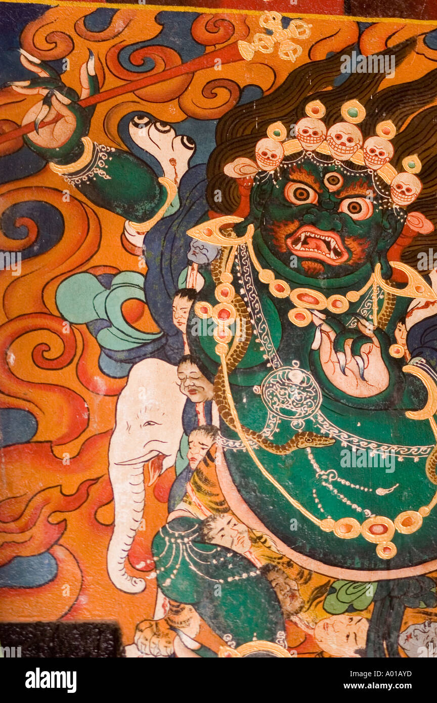 Green Chakramsamvara mural painting Rumtek monastery Gangtok Sikkim ...