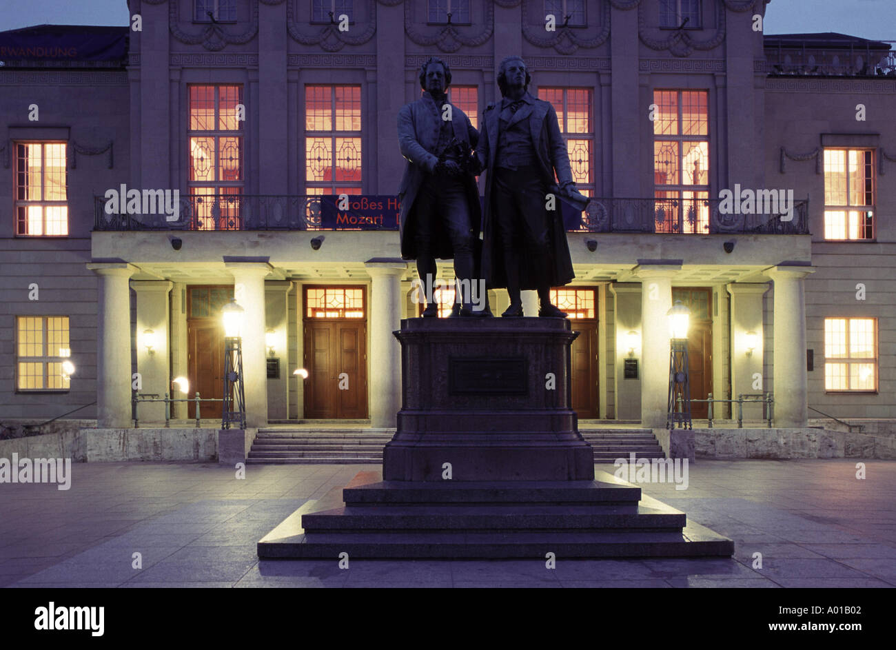 Goethe and Schiller monument in front of theater, Weimar/Germany Stock ...