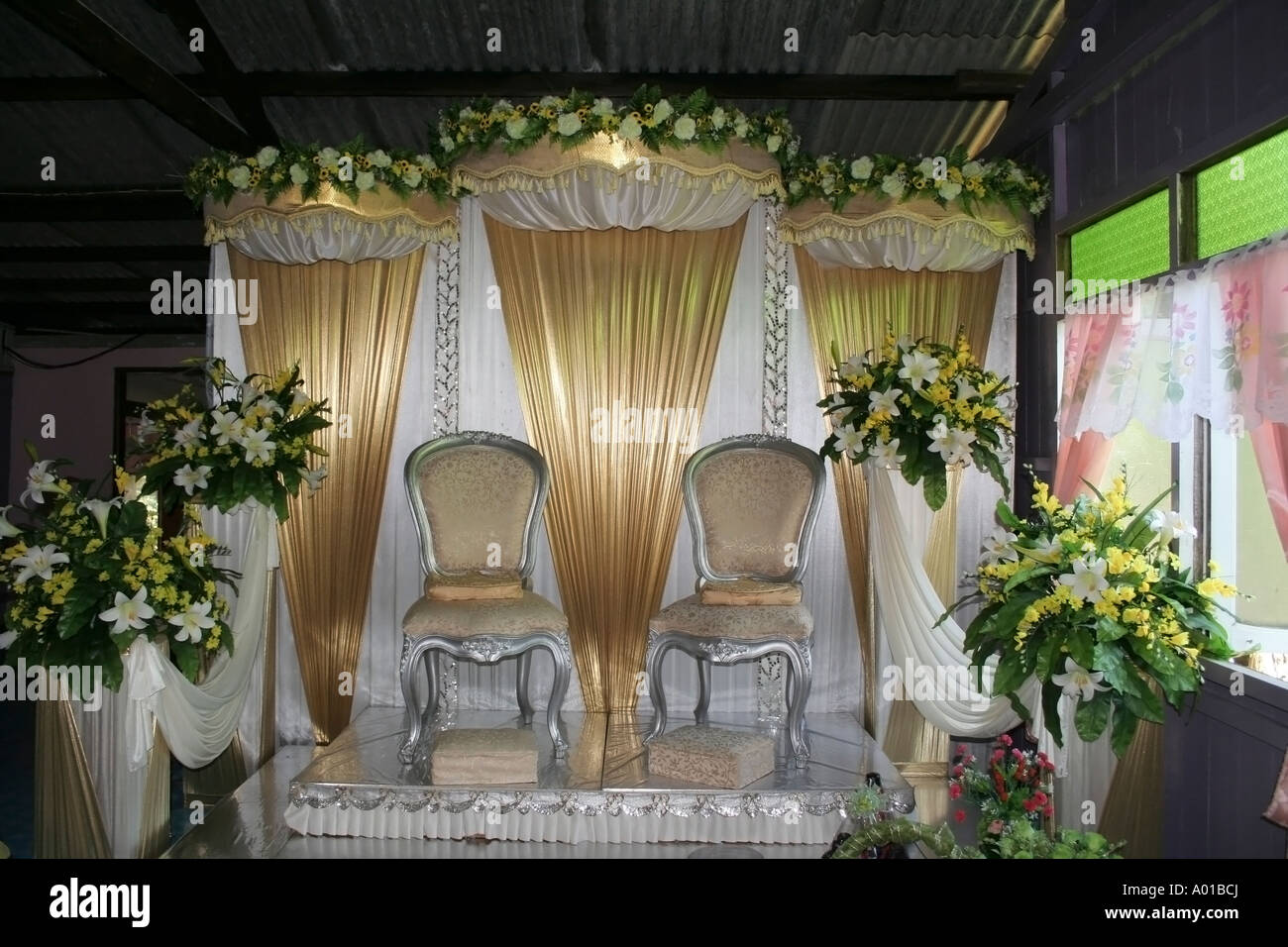 Dais for traditional Malay wedding in Malaysia Stock Photo - Alamy