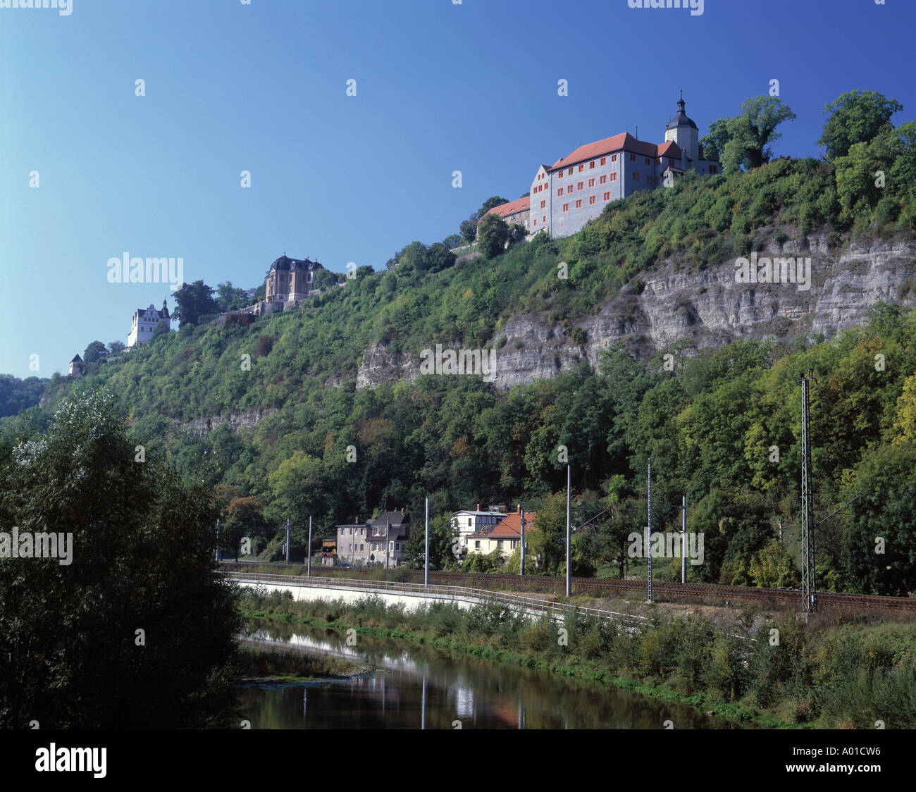 Saalelandschaft und Dornburger Schloesser in Dornburg, Thueringen Stock ...