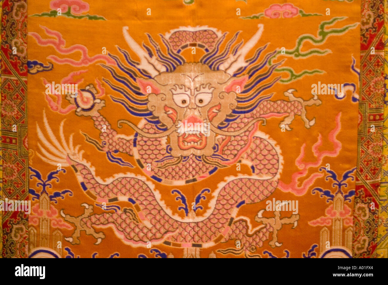 Red Dragon textile in Kalimpong Karmapa monastery, West Bengal India ...