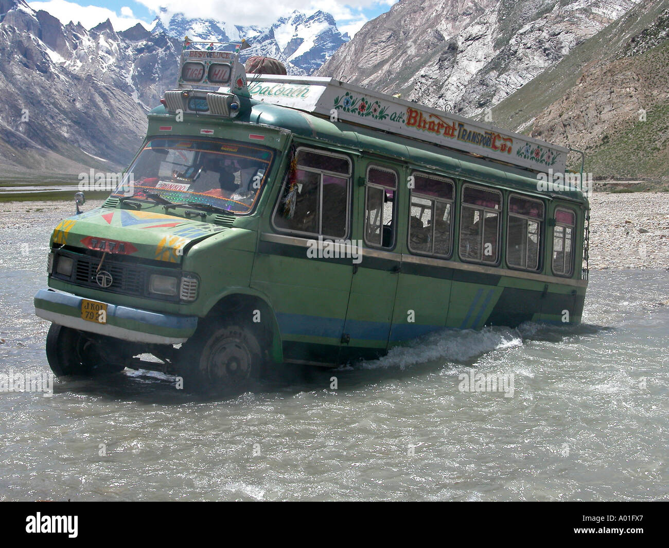 Bus stuck in the river at Rangdum, Zanskar, Ladakh, Jammu & Kashmir ...