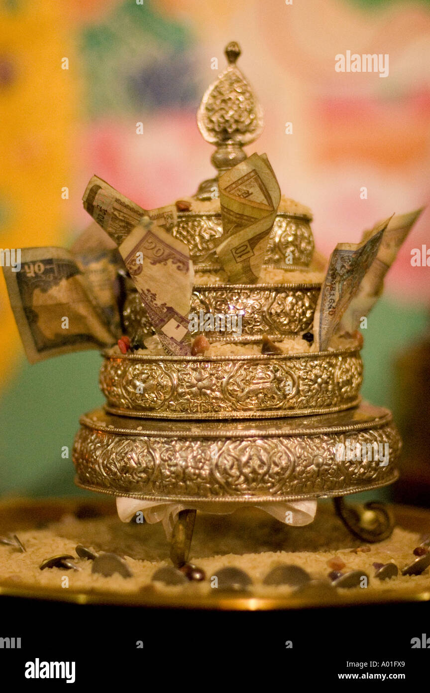 Rice mandala offering silver device Kalimpong Karmapa monastery West ...