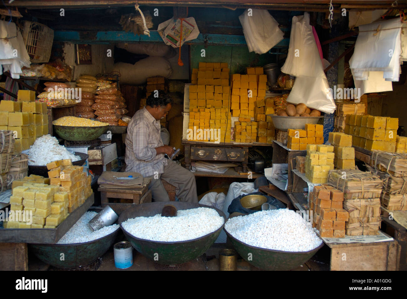 Selling soap on Indian market Stock Photo - Alamy