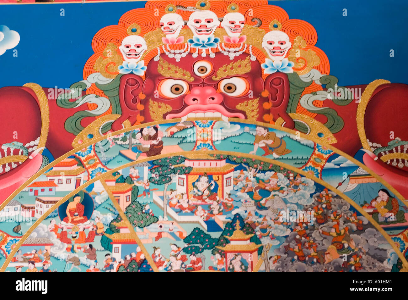 Kalachakra holding Wheel of Time mural in TsukLaKhang buddhist Royal ...