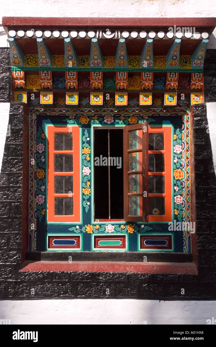 Colorful ornamented window in Enchey monastery nyingmapa school Gangtok ...