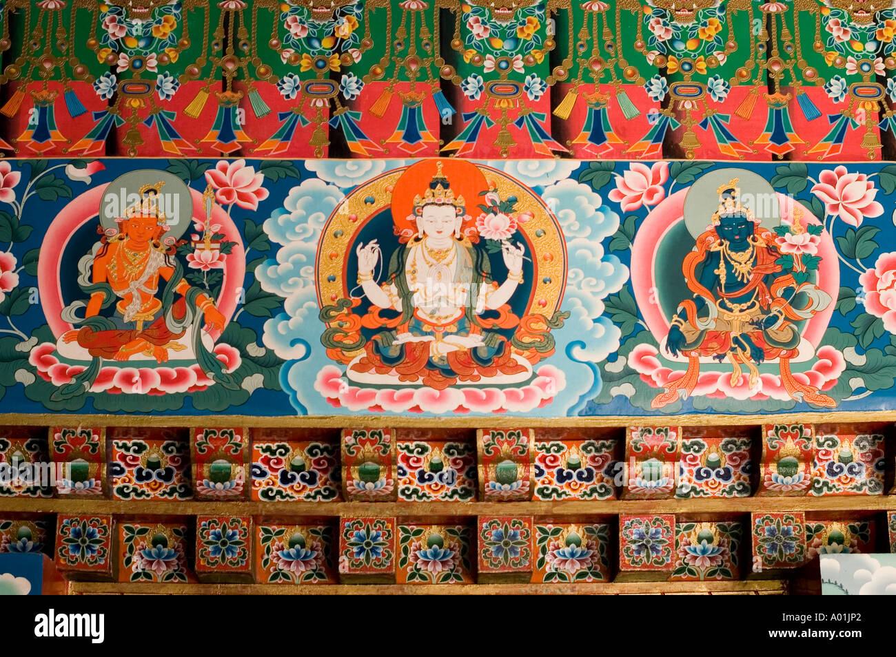 Amitayus Chenrezik and Dorje Chang mural in TsukLaKhang buddhist Royal ...