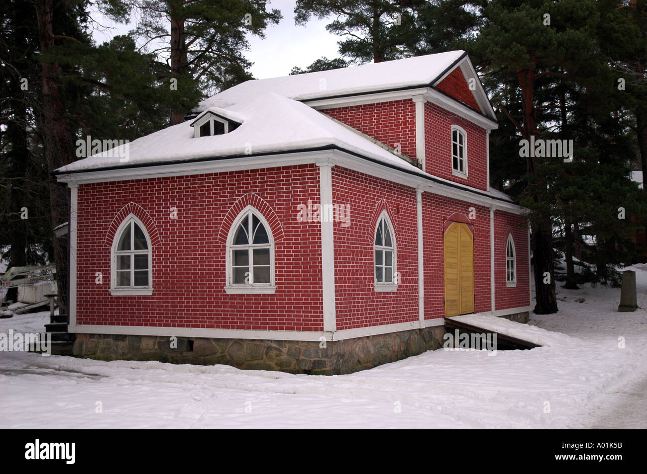 Red brick painted house on Seurasaari Island Helsinki Finland Stock ...