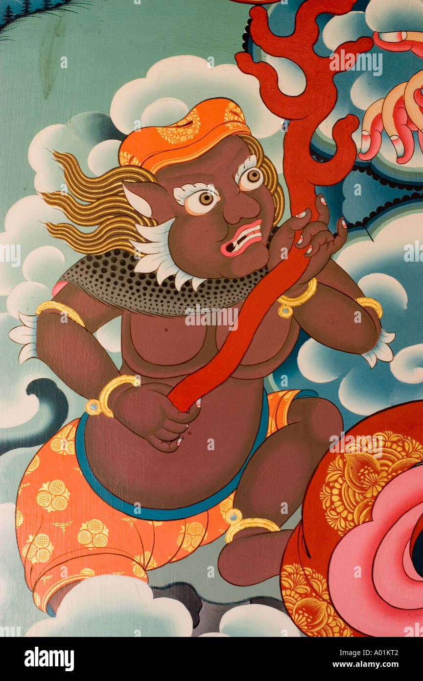 Mural of a brown dwarf with red branch at TsukLaKhang Buddhist Royal ...