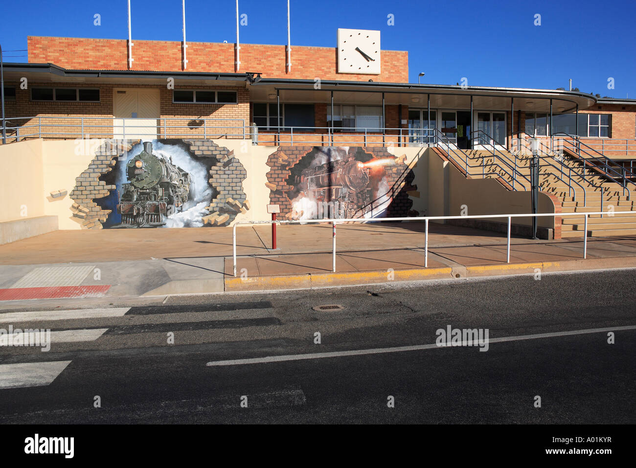 Steam engine murals in front of Broken Hill railway station New South ...