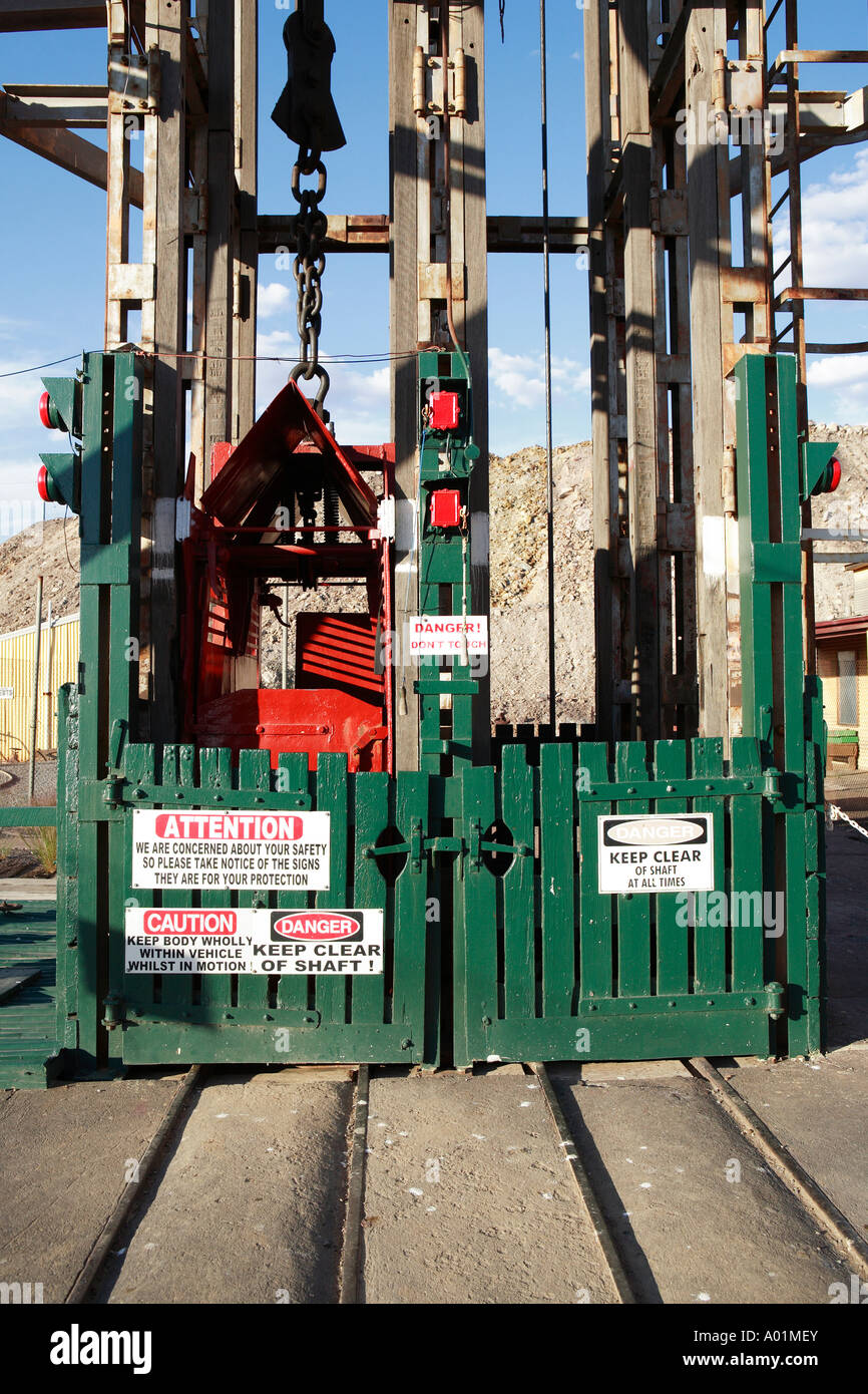 Mine Shaft detail of two cage access into underground mine, on top of ...